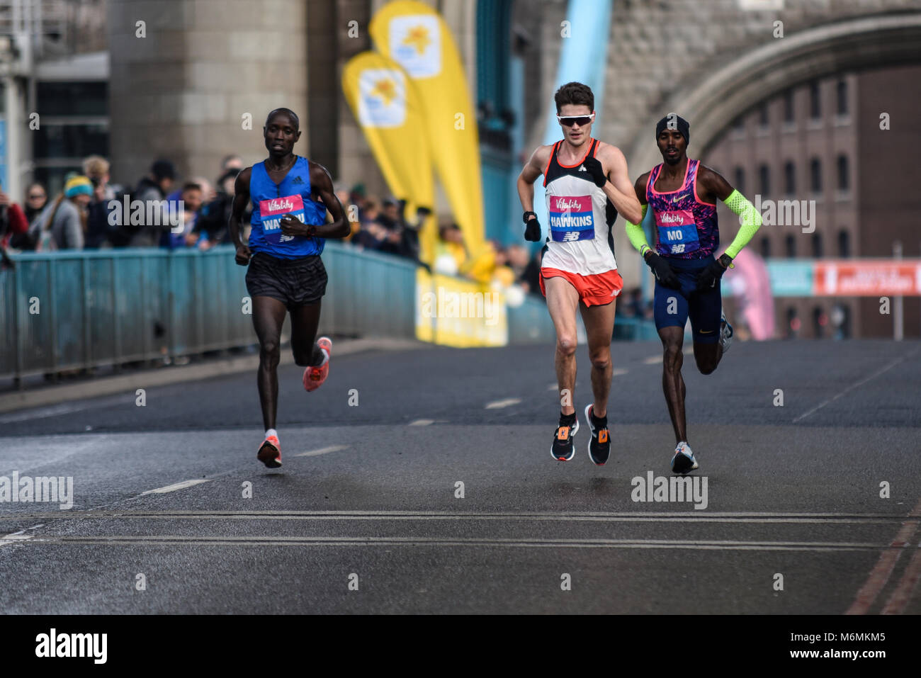 Mo Farah, Callum Hawkins and Daniel Wanjiru running in the Vitality Big ...