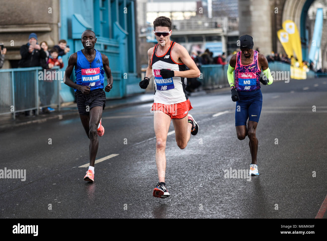 Mo Farah, Callum Hawkins and Daniel Wanjiru running in the Vitality Big ...