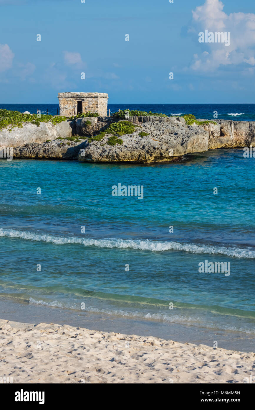 Mayan ruins at tropical coast. Landscape. Seaside. Vertical layout ...