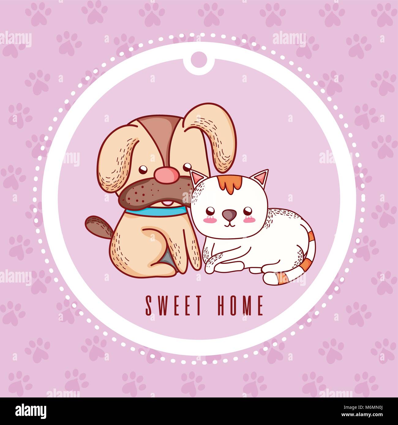 sweet home card with pets cartoon vector illustration graphic design ...