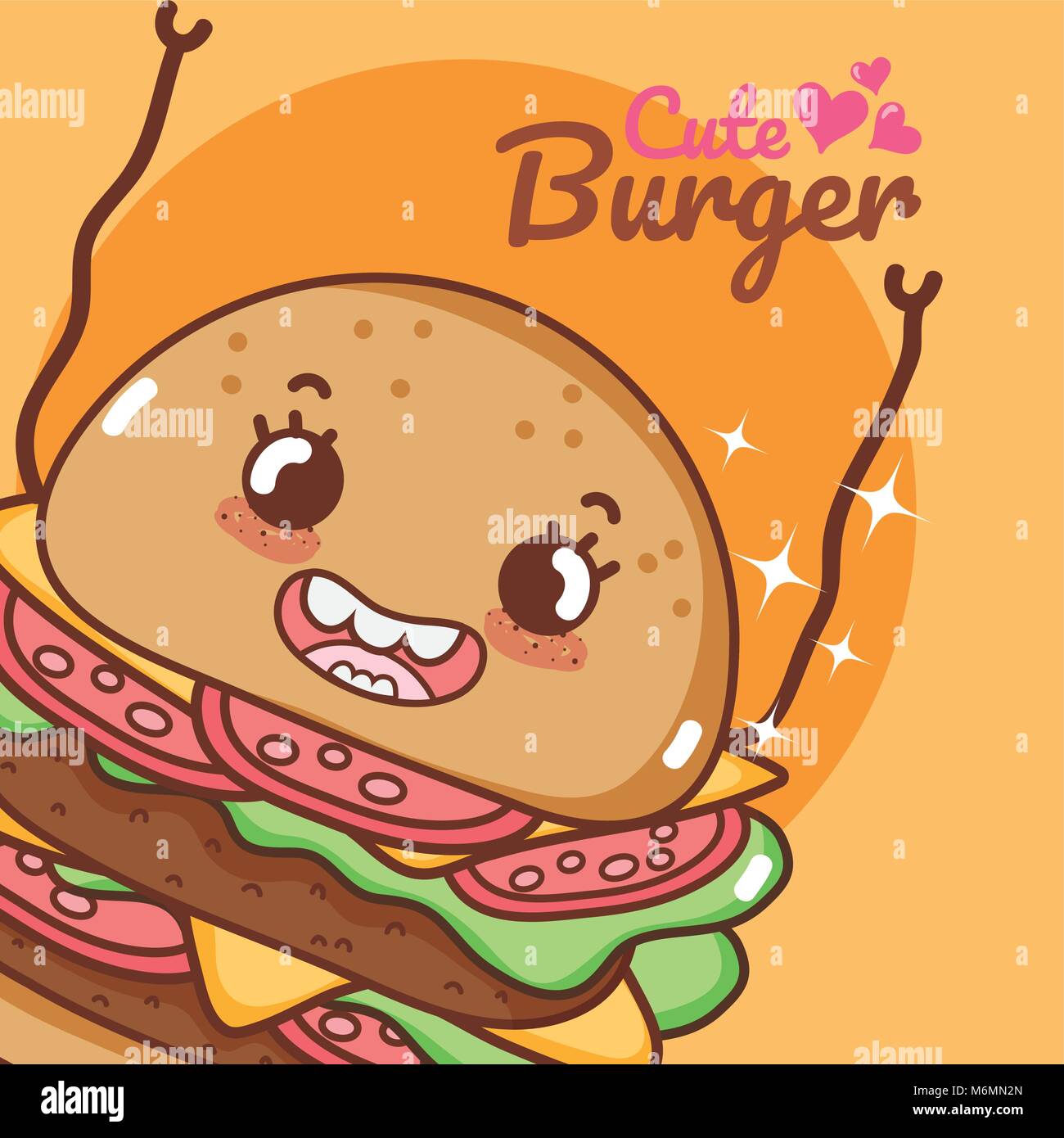 Cute hamburger kawaii cartoon vector illustration graphic design Stock ...