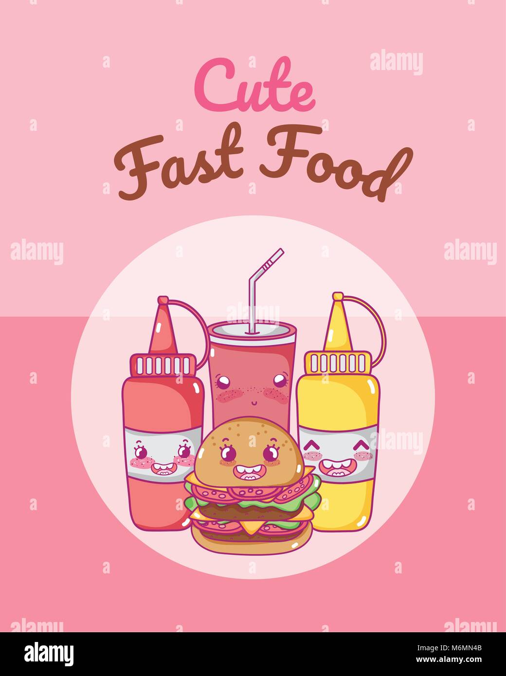 Cute fast food combo kawaii cartoon vector illustration graphic design ...