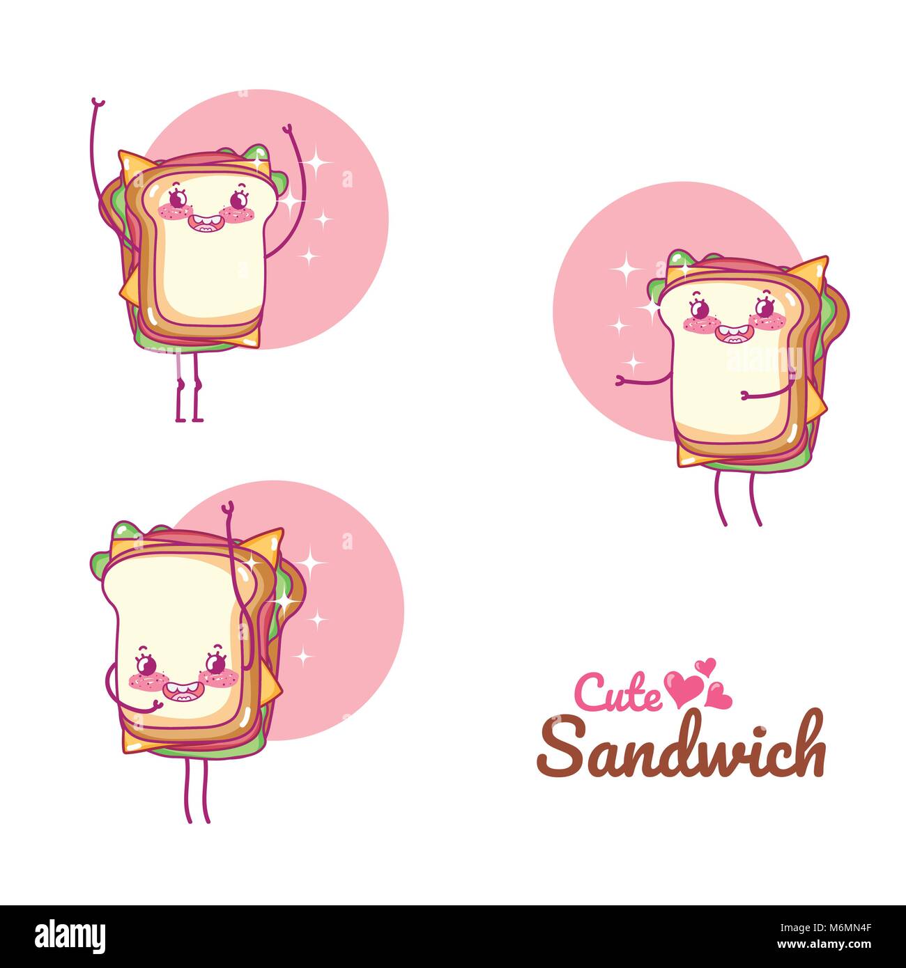 Cute sandwiches cartoons vector illustration graphic design Stock ...