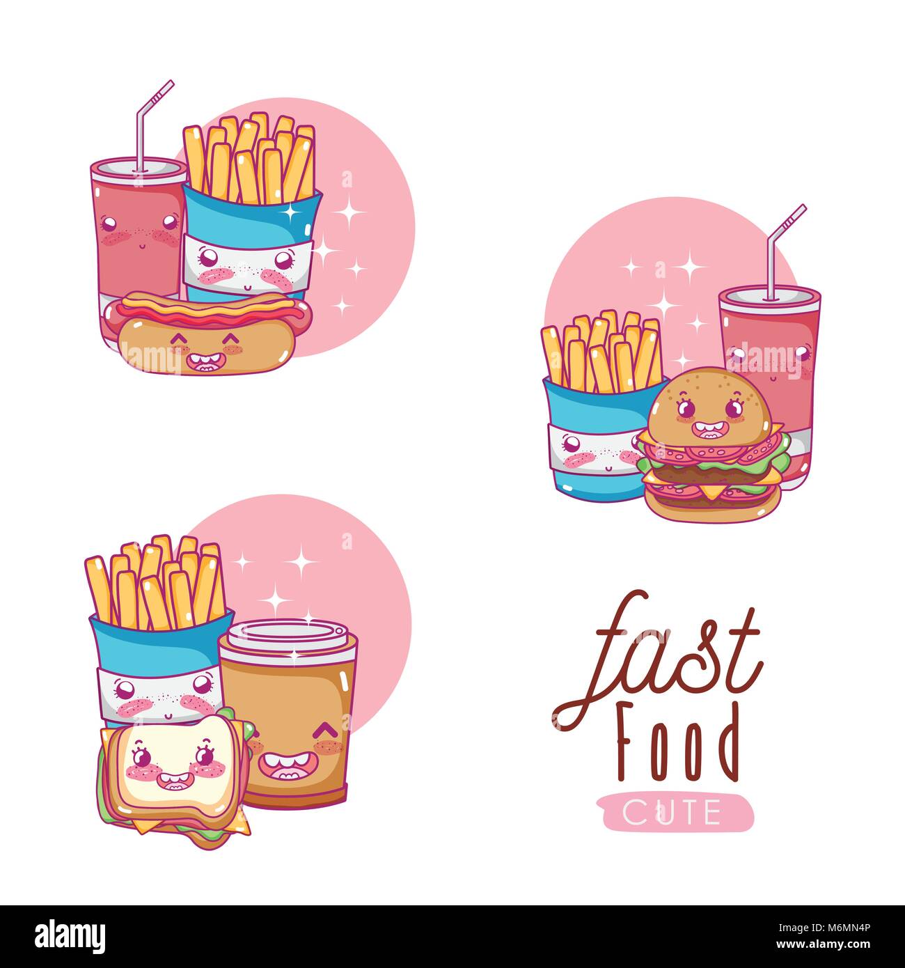 Cute fast food combo kawaii cartoon vector illustration graphic design ...
