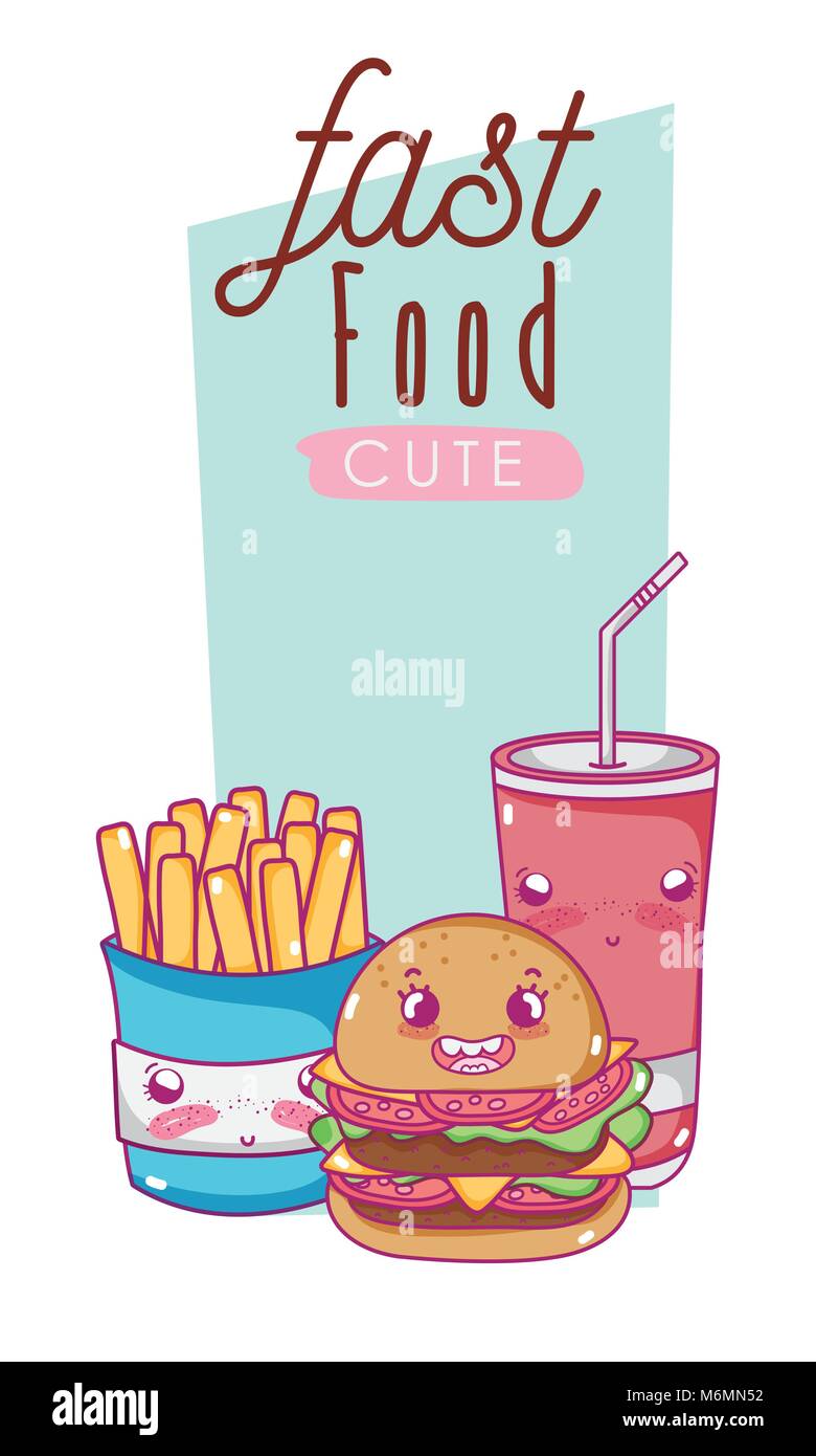 Cute fast food combo kawaii cartoon vector illustration graphic design ...