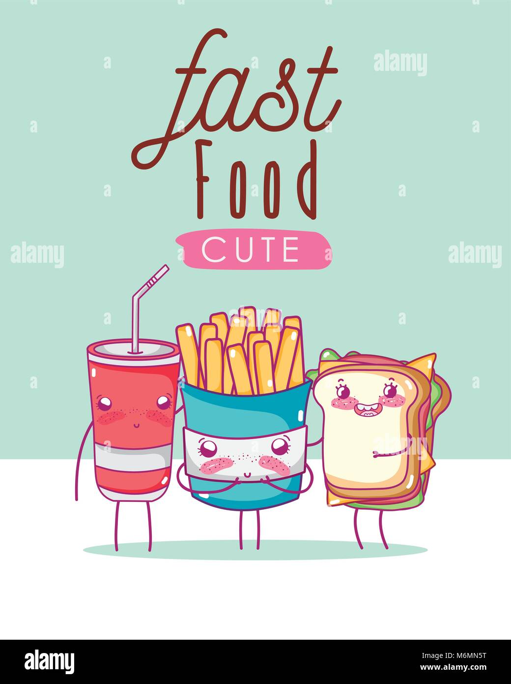 Cute fast food combo kawaii cartoon vector illustration graphic design ...