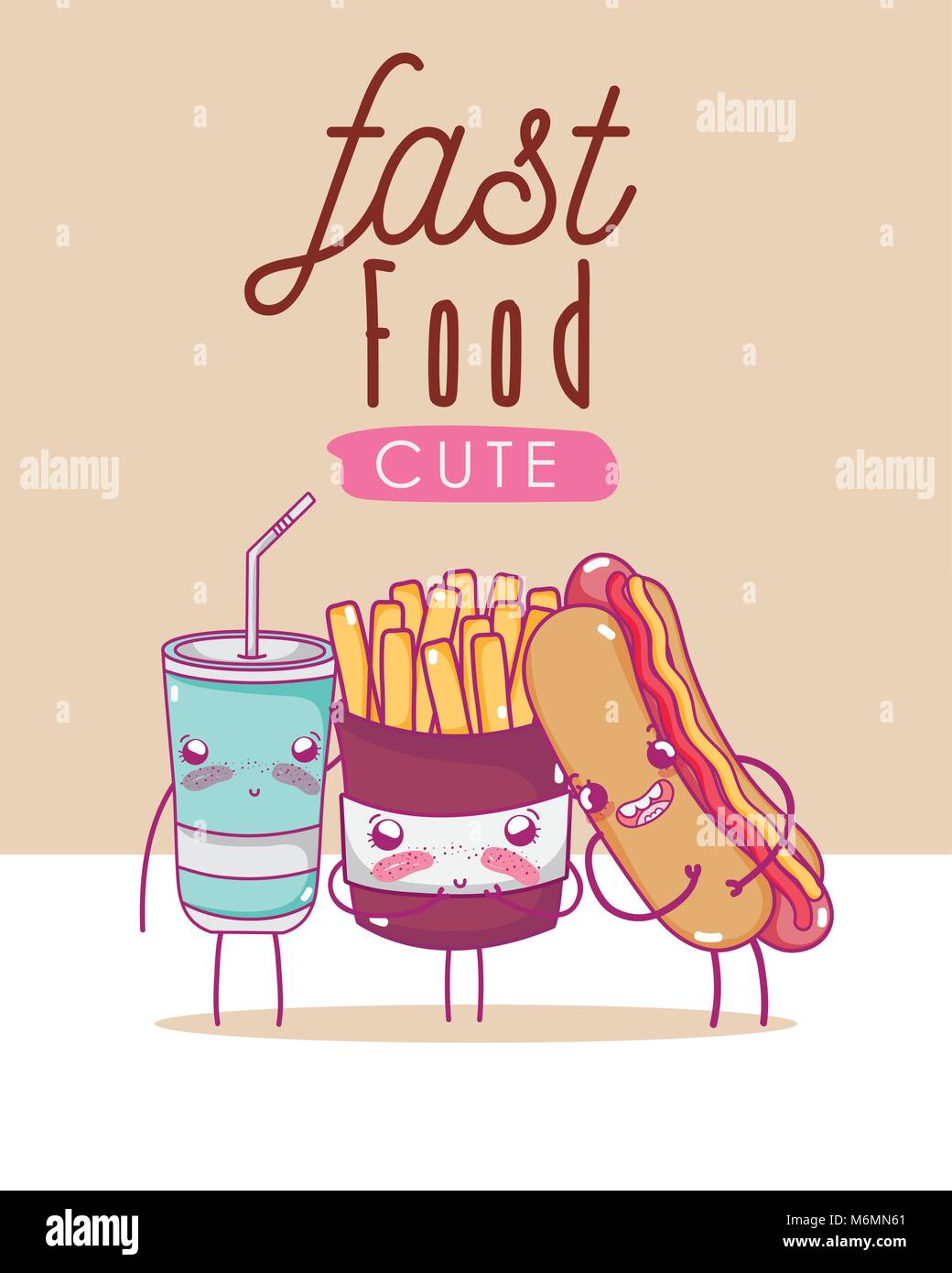 Cute fast food combo kawaii cartoon vector illustration graphic design ...
