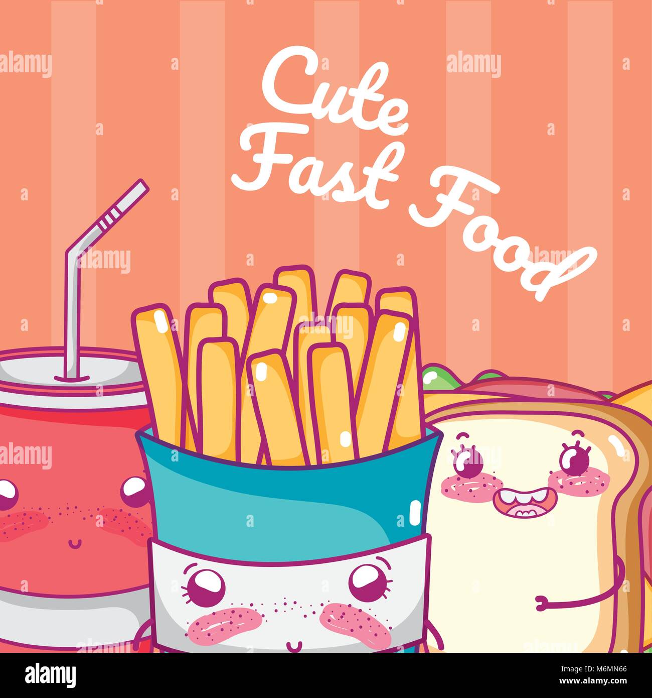 Cute fast food combo kawaii cartoon vector illustration graphic design ...