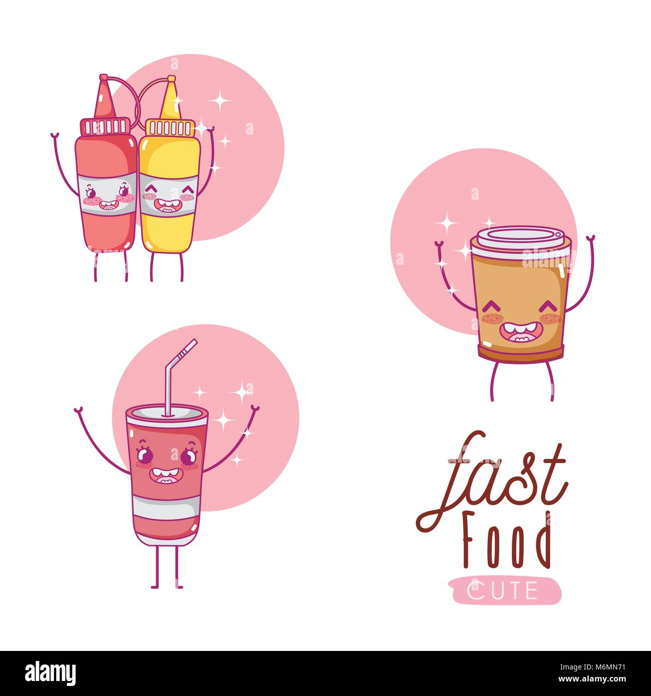 Sauces bottles and drinks cute cartoons vector illustration graphic ...