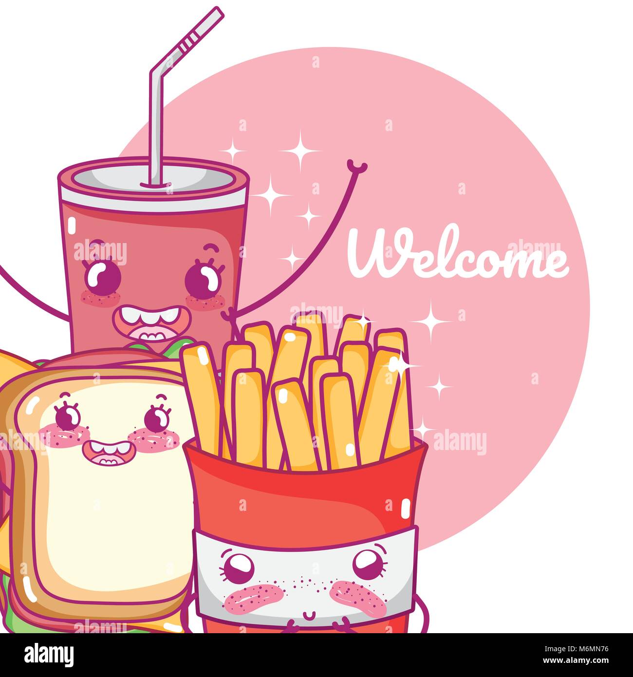 Cute fast food combo kawaii cartoon vector illustration graphic design ...