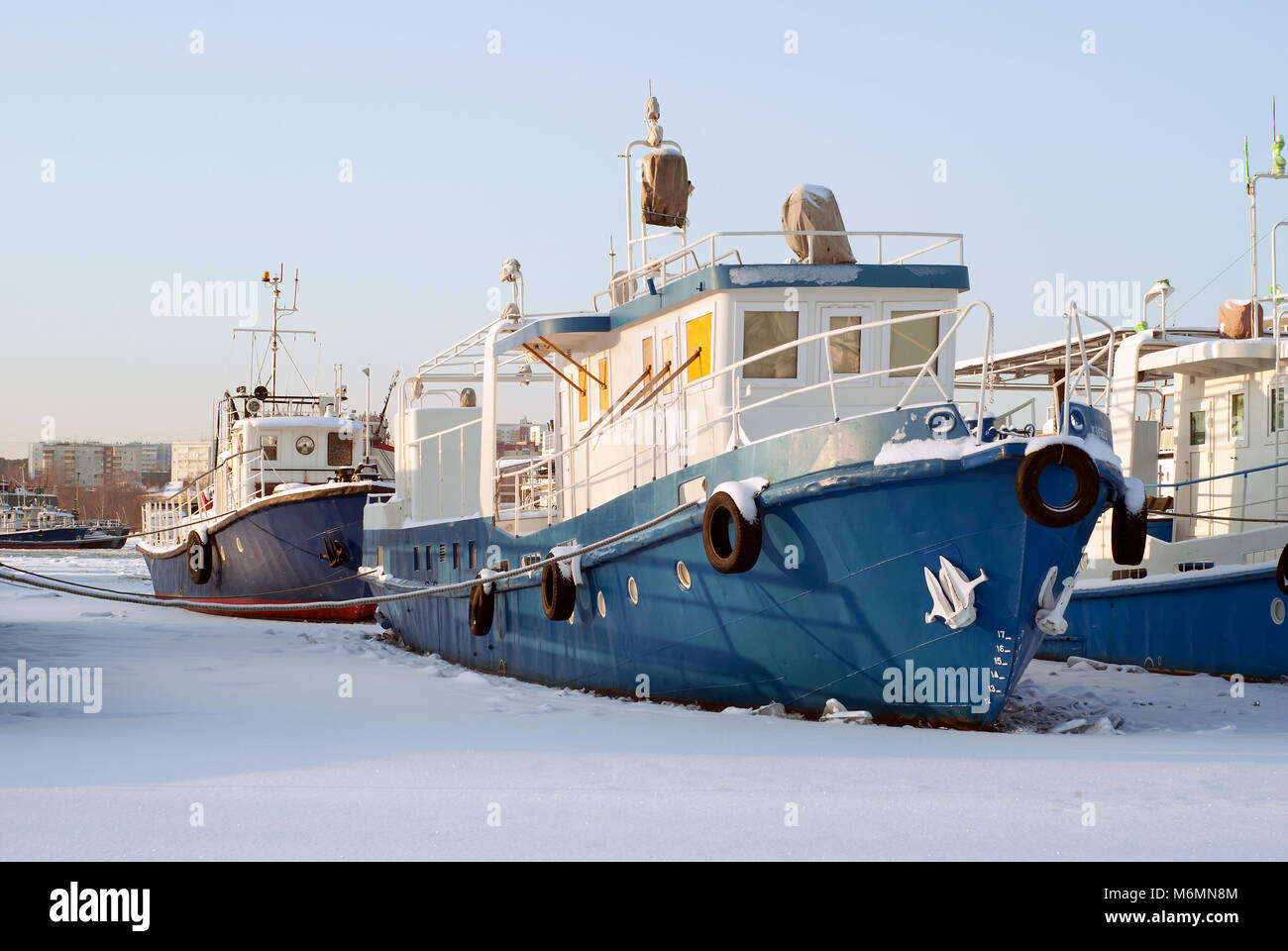 ruver tugboats during wintering in the backwaters Stock Photo - Alamy