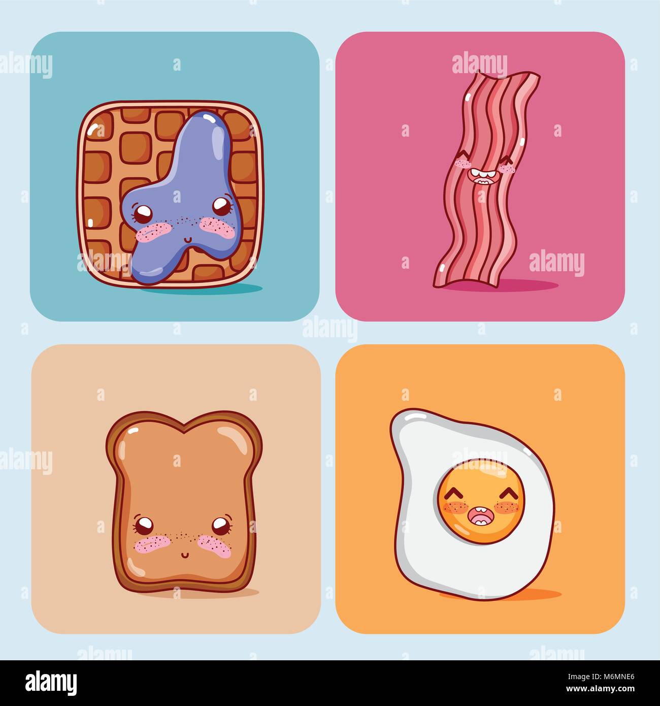 Cute breakfast ingredients kawaii cartoon vector illustration graphic ...