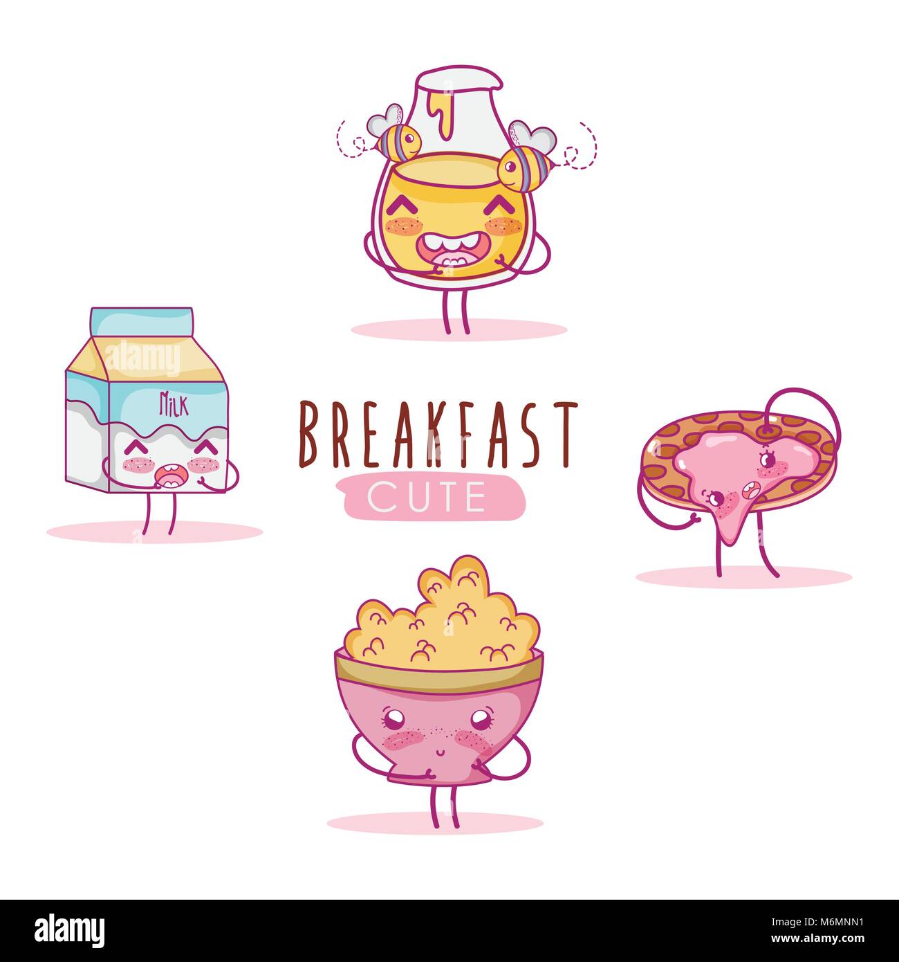 Cute breakfast ingredients kawaii cartoon vector illustration graphic ...