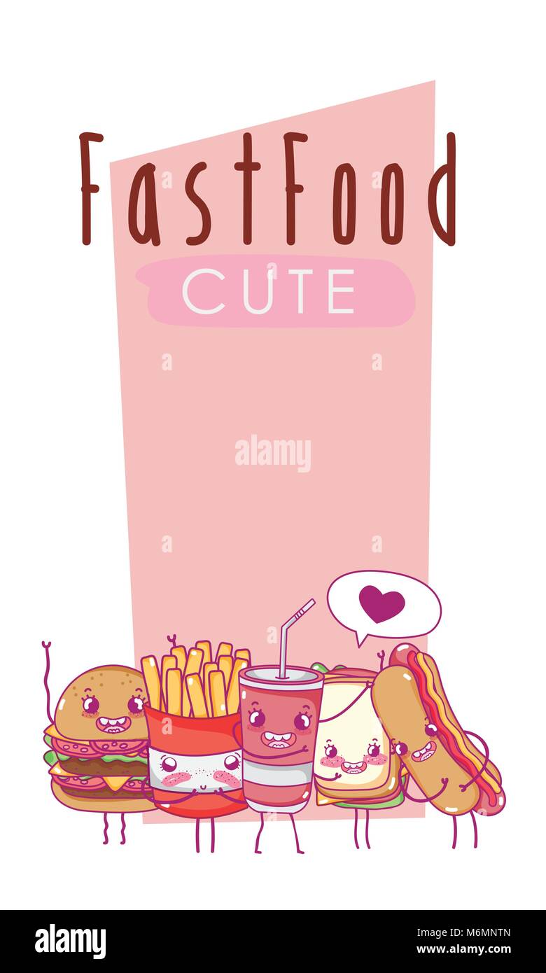 Cute fast food cartoons vector illustration graphic design Stock Vector ...