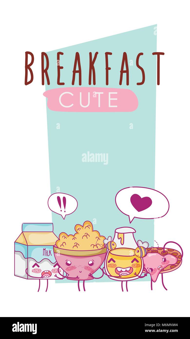 Cute breakfast ingredients kawaii cartoon vector illustration graphic ...