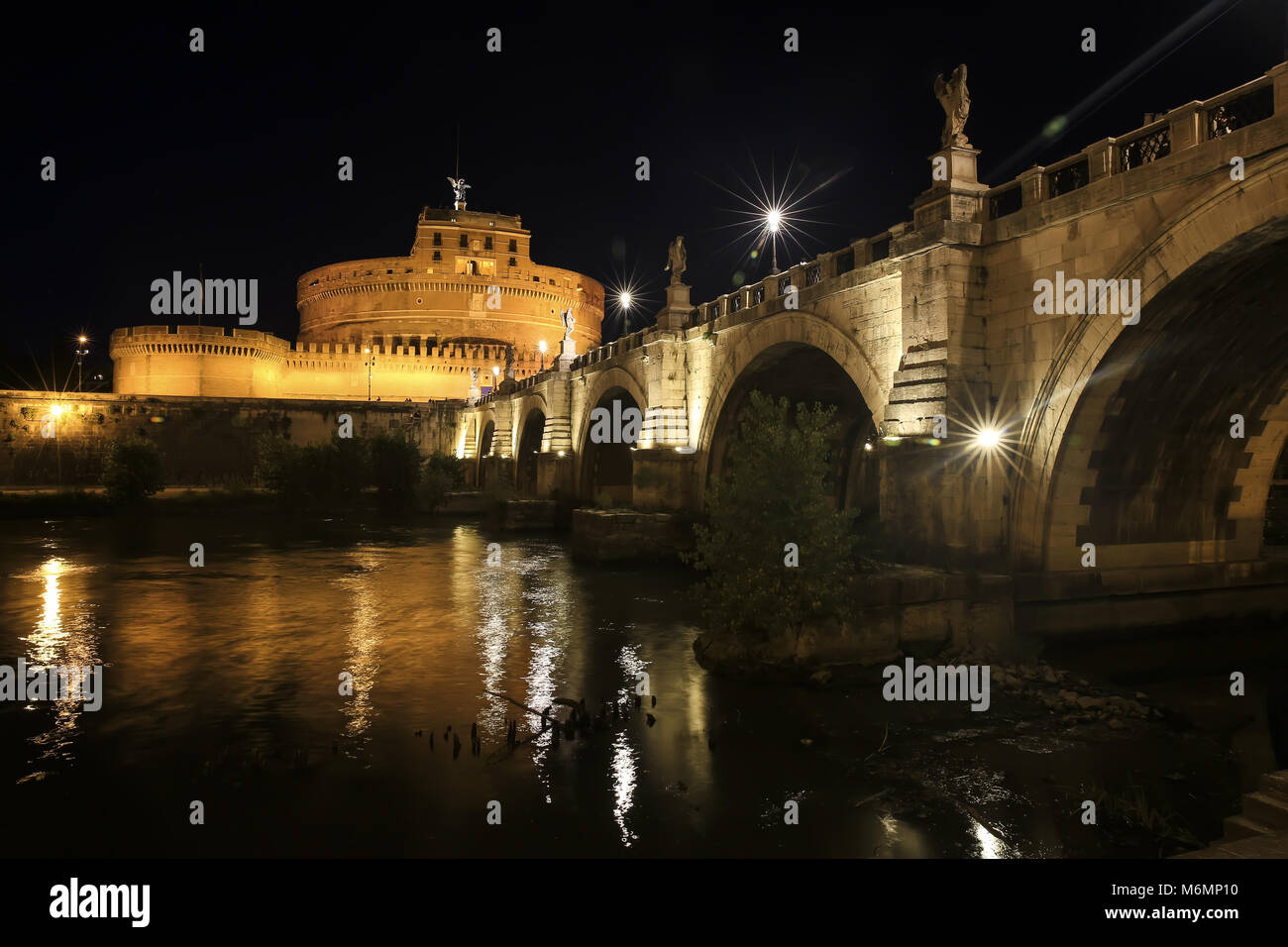 Castel St. Angelo and St. Angelo Bridge in the night Rome, Italy Stock ...