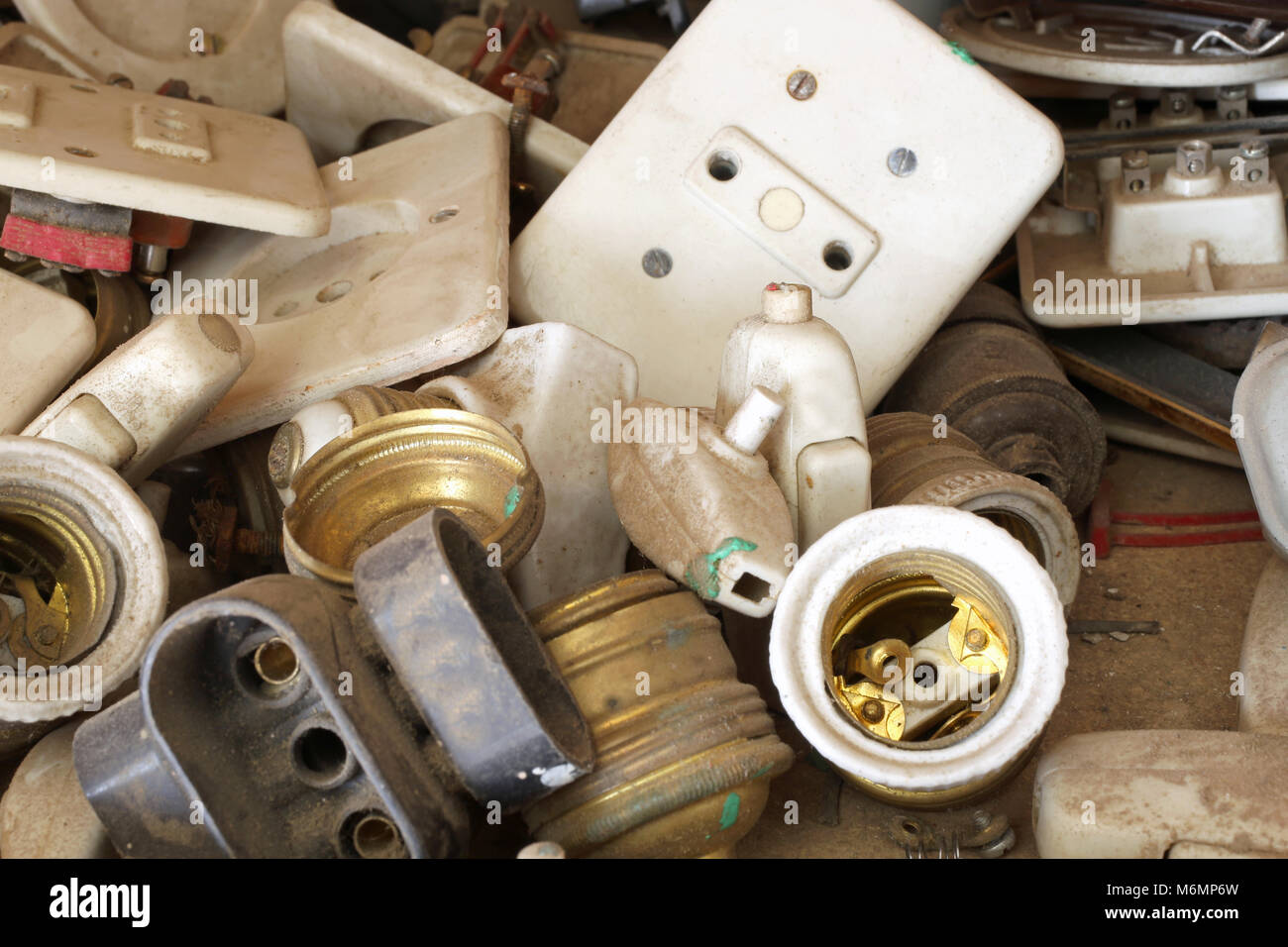 very old electric device with switches and plugs in the flea market ...