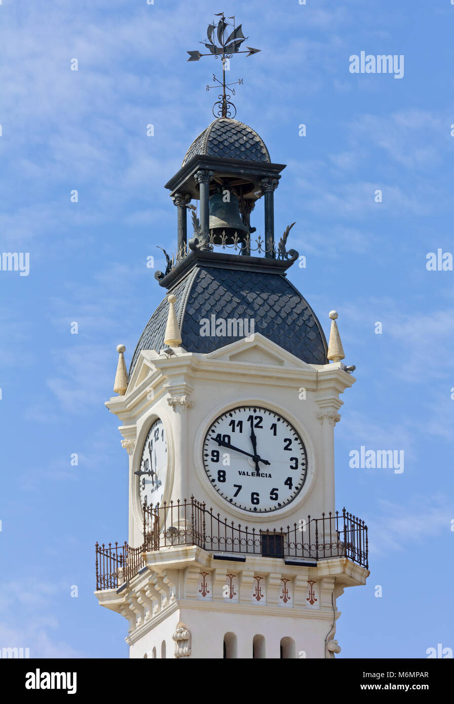 Clock tower of the Port Authority Building in Valencia, Spain Stock ...