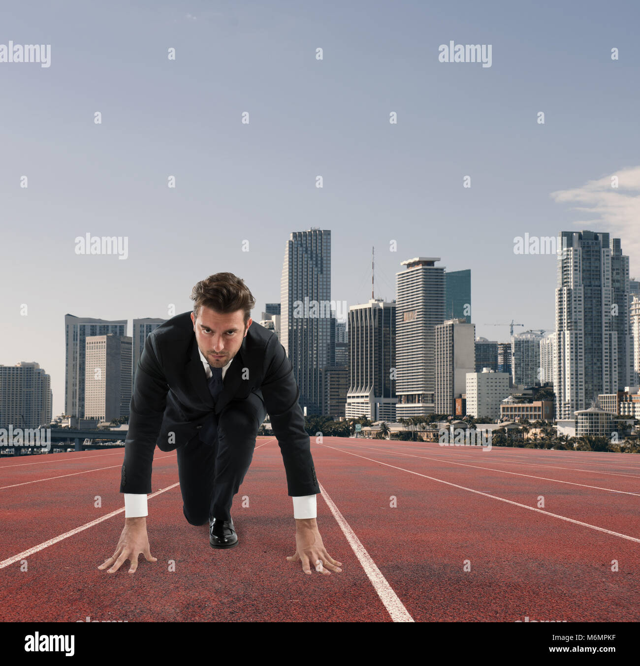 Businessman acts like a runner. Competition and challenge in business ...