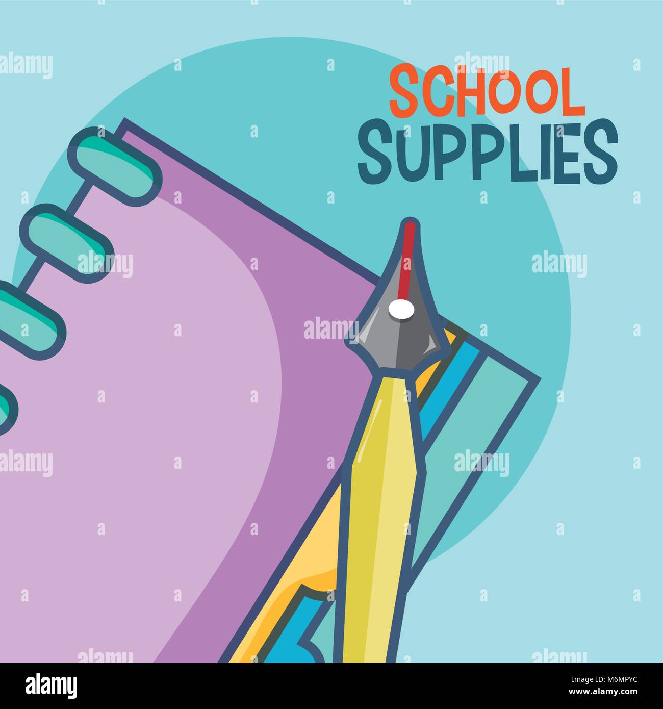 School supplies colorful cartoons vector illustration graphic design ...