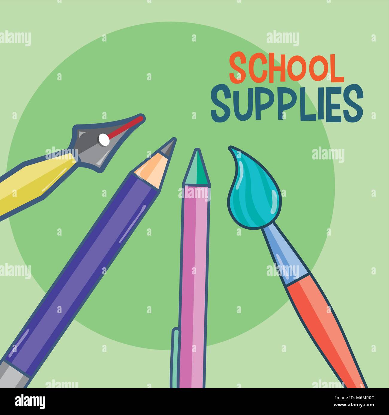 School supplies colorful cartoons vector illustration graphic design ...