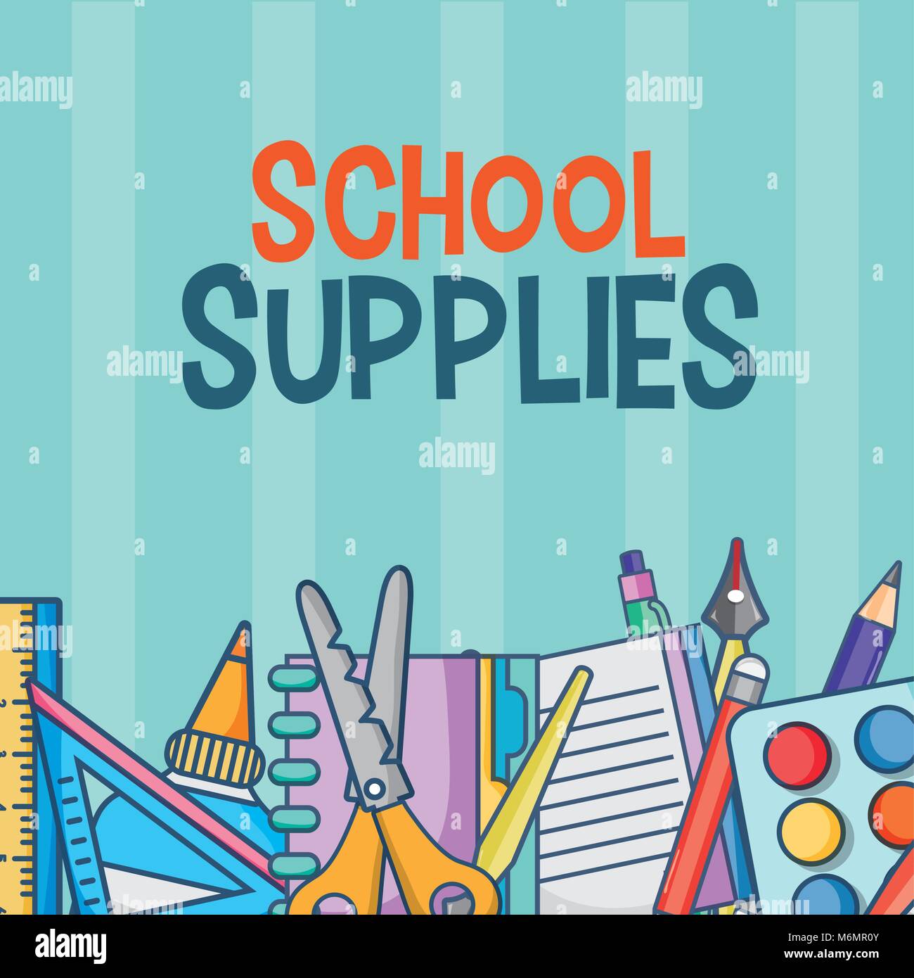 School supplies colorful cartoons vector illustration graphic design ...