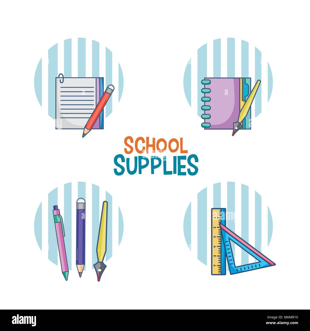 School supplies colorful cartoons vector illustration graphic design ...