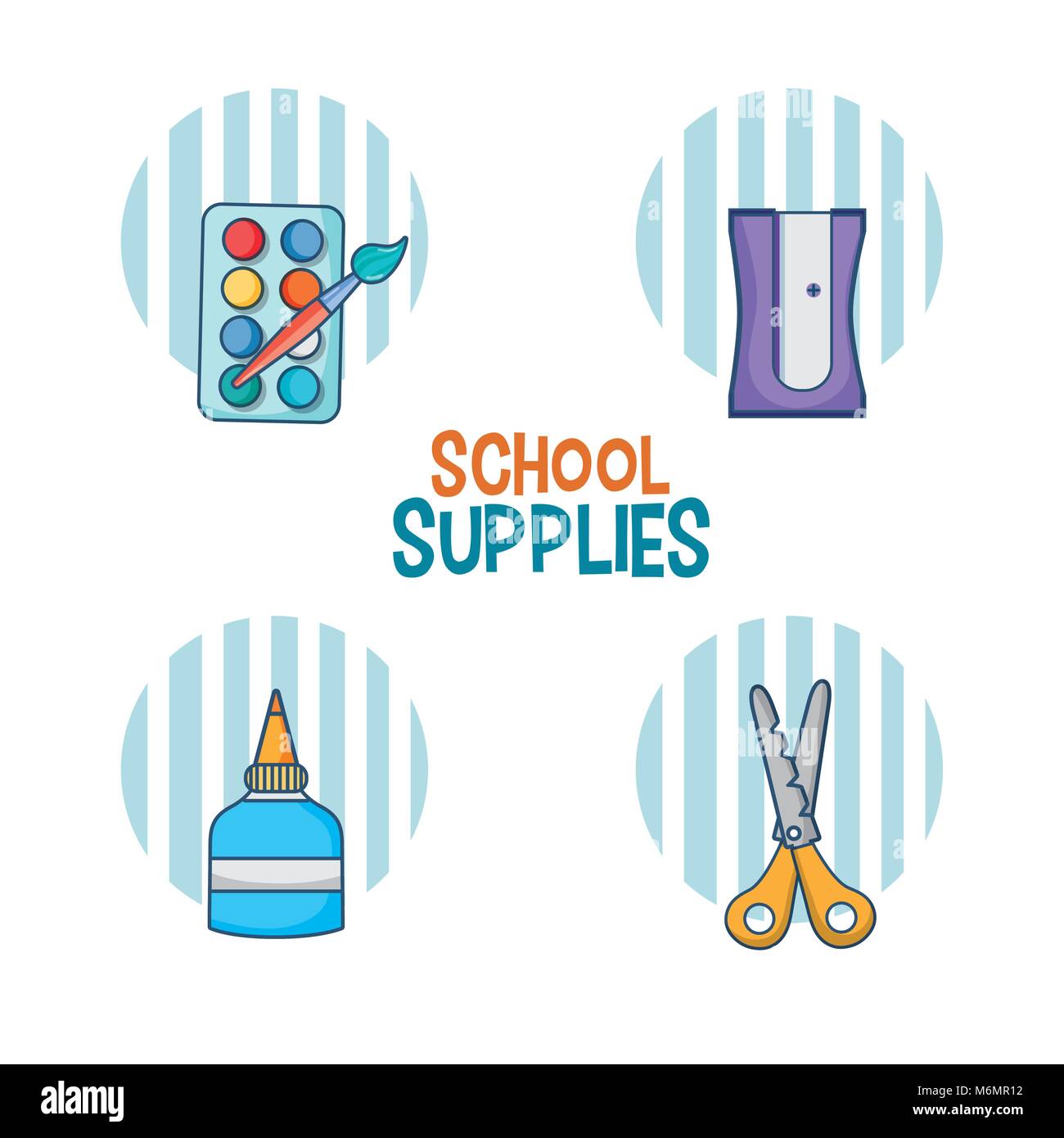 School supplies colorful cartoons vector illustration graphic design ...