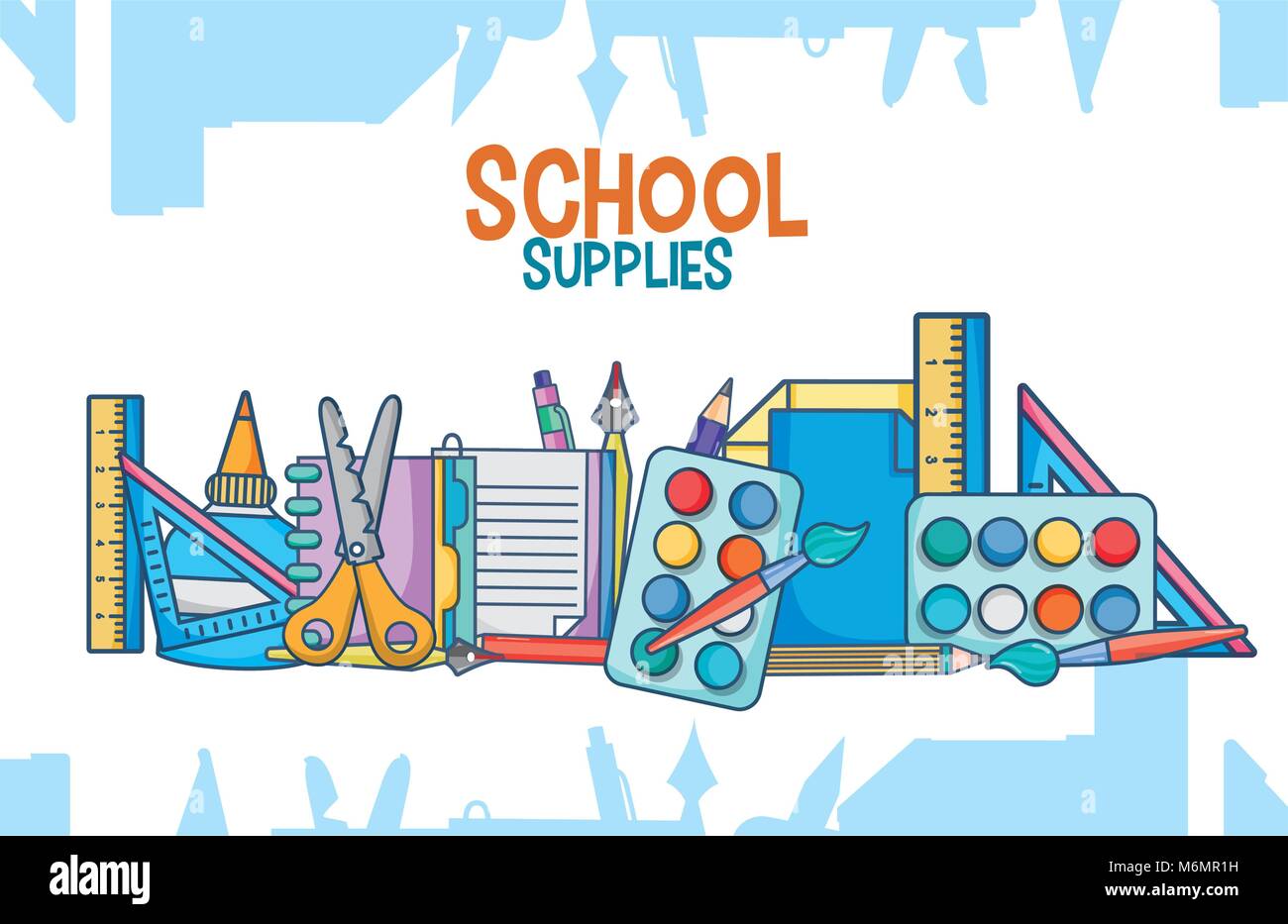 School supplies colorful cartoons vector illustration graphic design ...
