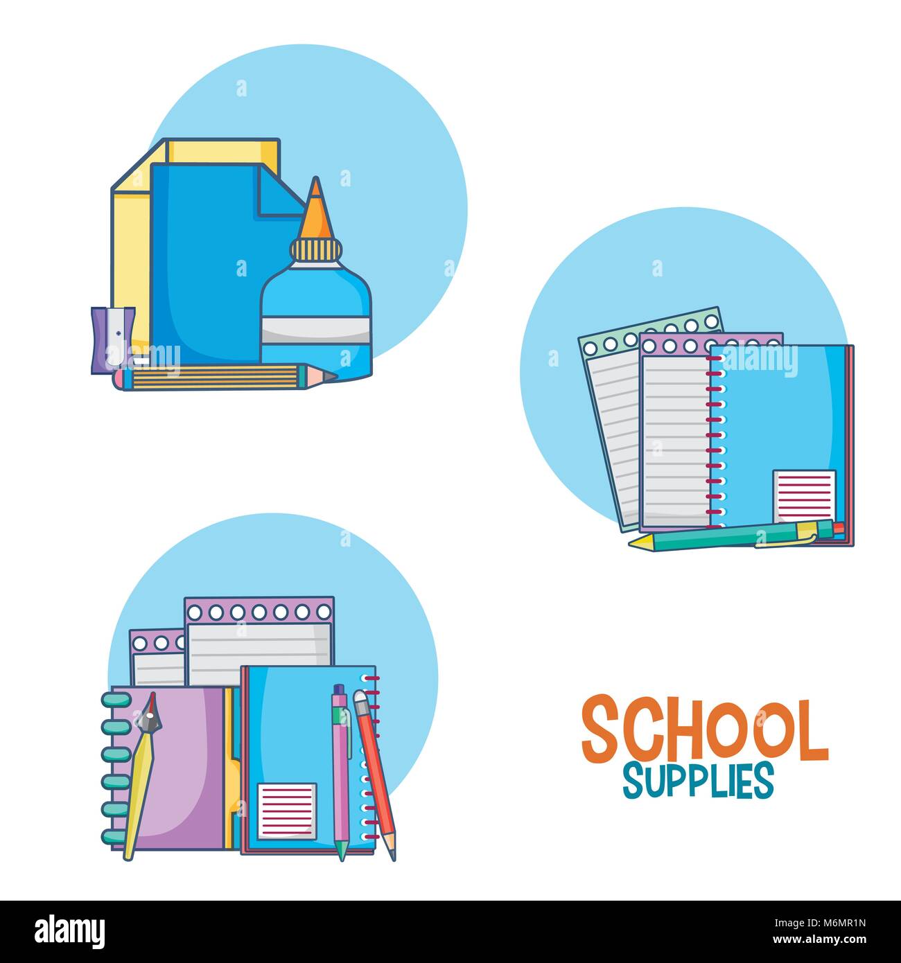 School supplies colorful cartoons vector illustration graphic design ...