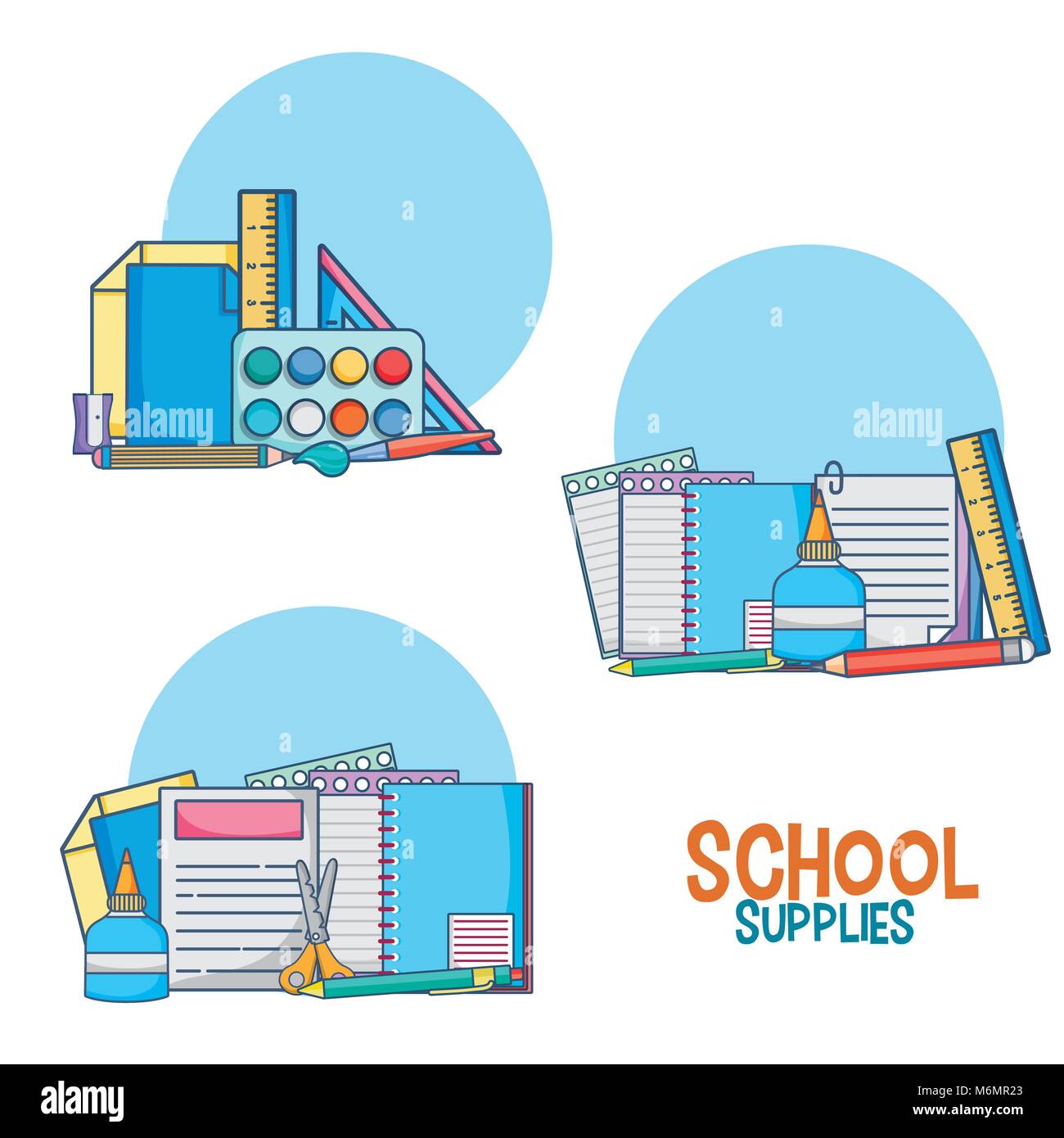 School supplies colorful cartoons vector illustration graphic design ...