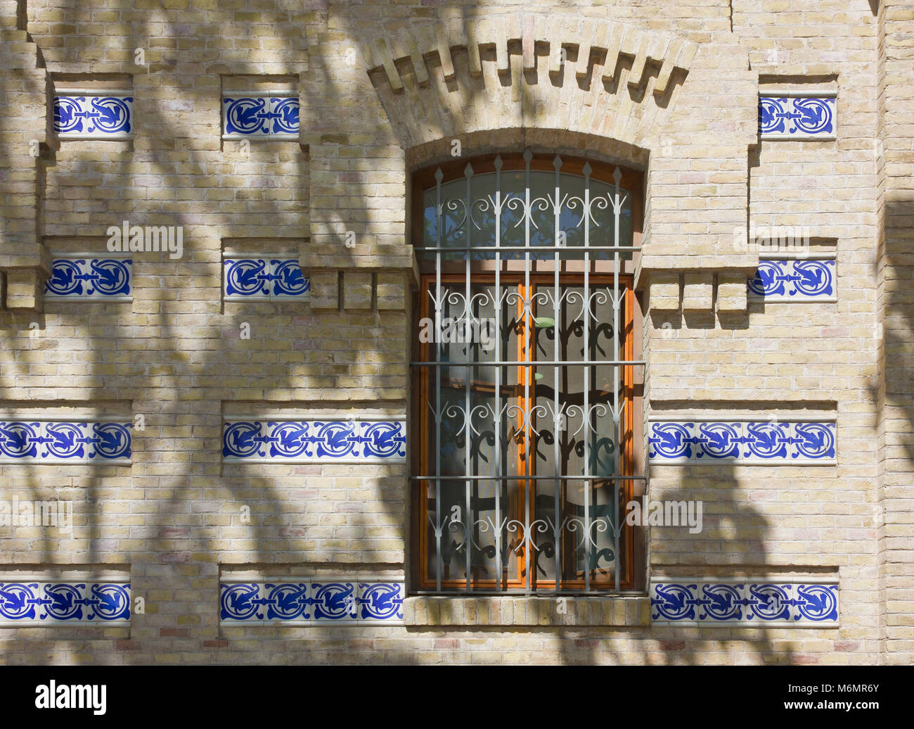 Detail of the exterior of an historic building decorated with azulejos ...