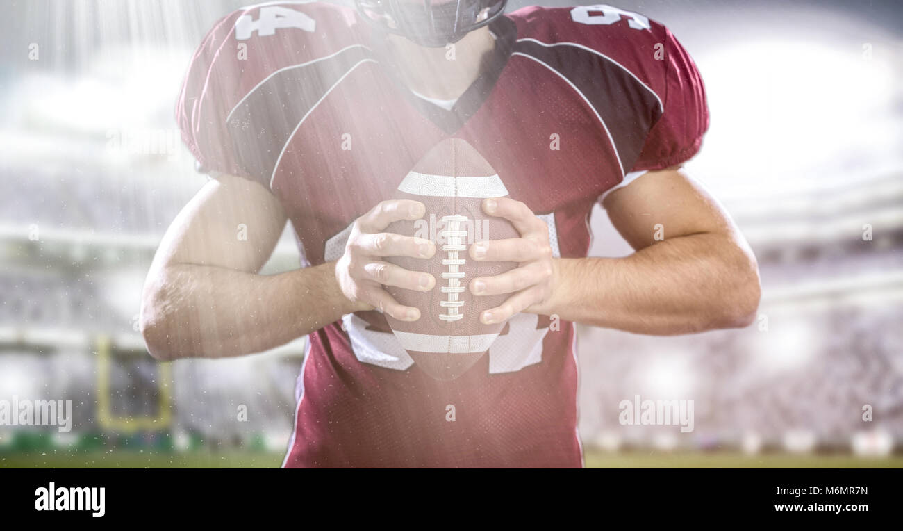 Closeup Portrait of a strong muscular American Football Player on big ...