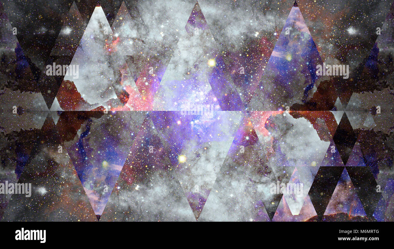 Universe, nebula, galaxy and the sacred geometry collage. Abstract ...