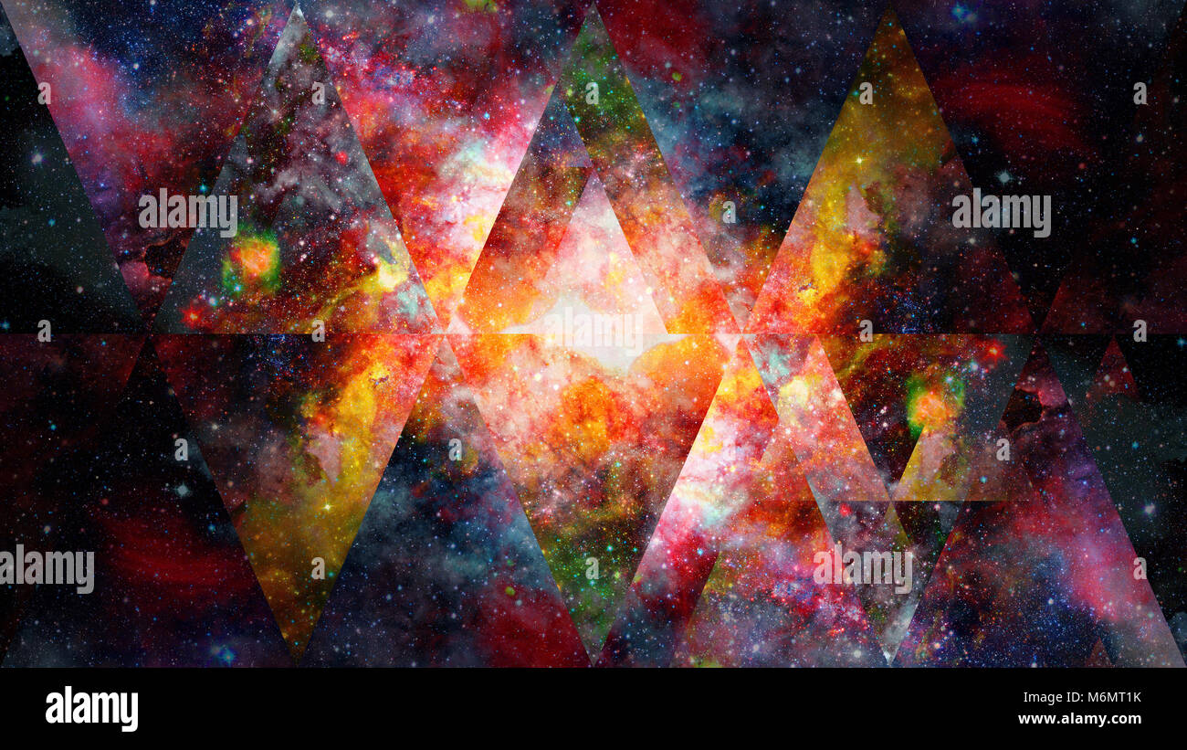 Universe, nebula, galaxy and the sacred geometry collage. Abstract ...