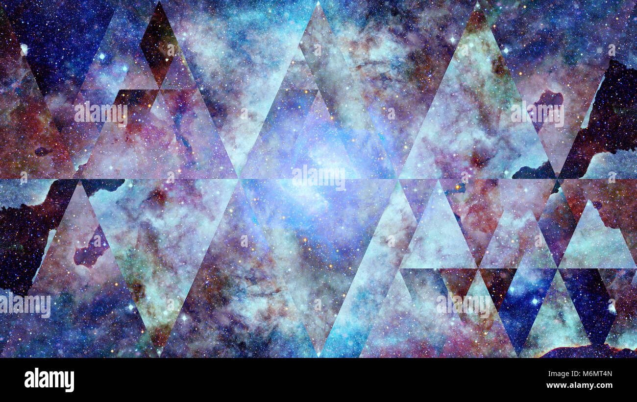 Image of the nebula, galaxy and the sacred geometry collage. Abstract ...