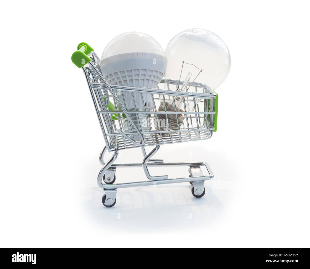 shopping cart with light bulb old and new style Stock Photo - Alamy