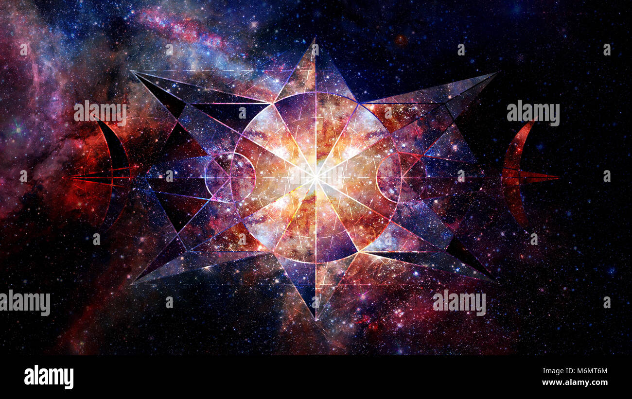 Abstract cosmos geometric background with polygons, triangles, stars ...