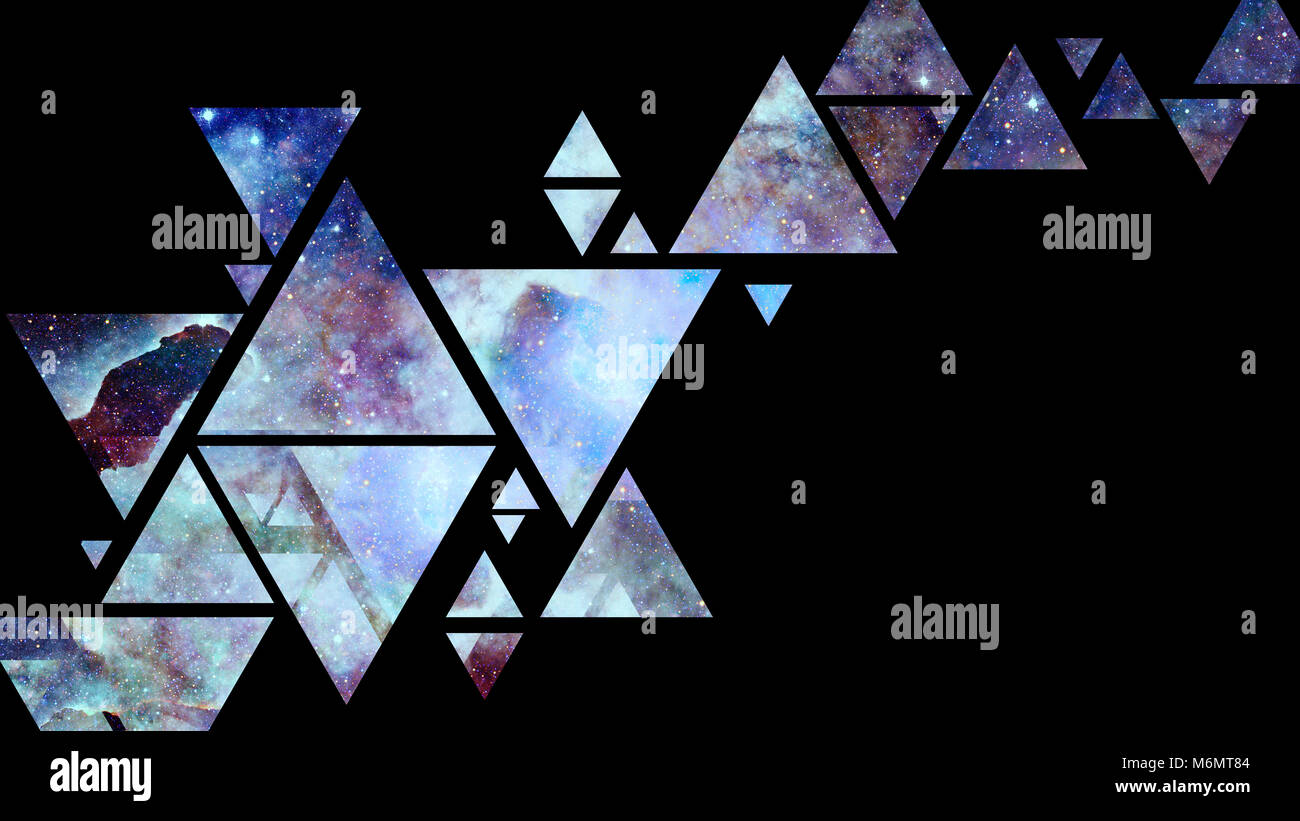 Abstract galaxy geometric background with triangles on black background ...