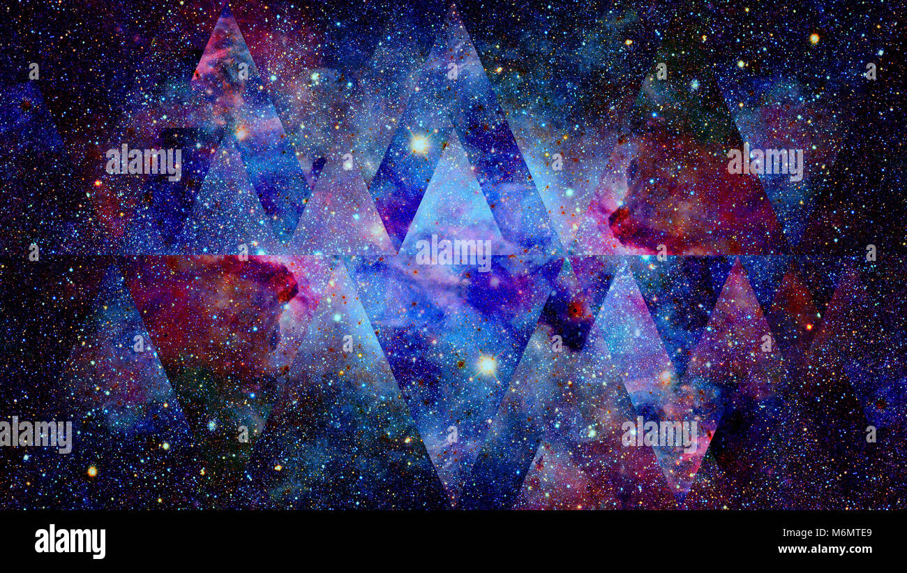 Image of the nebula, galaxy and the sacred geometry collage. Abstract ...