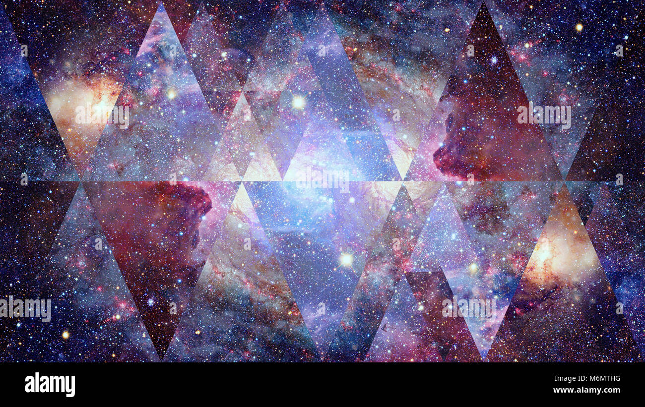 Image of the nebula, galaxy and the sacred geometry collage. Abstract ...