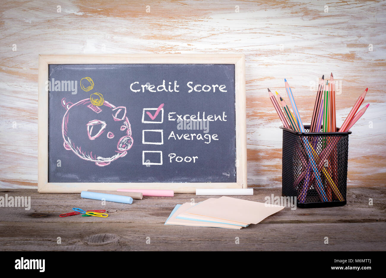 excellent, credit score concept. Chalk board Background with texture ...