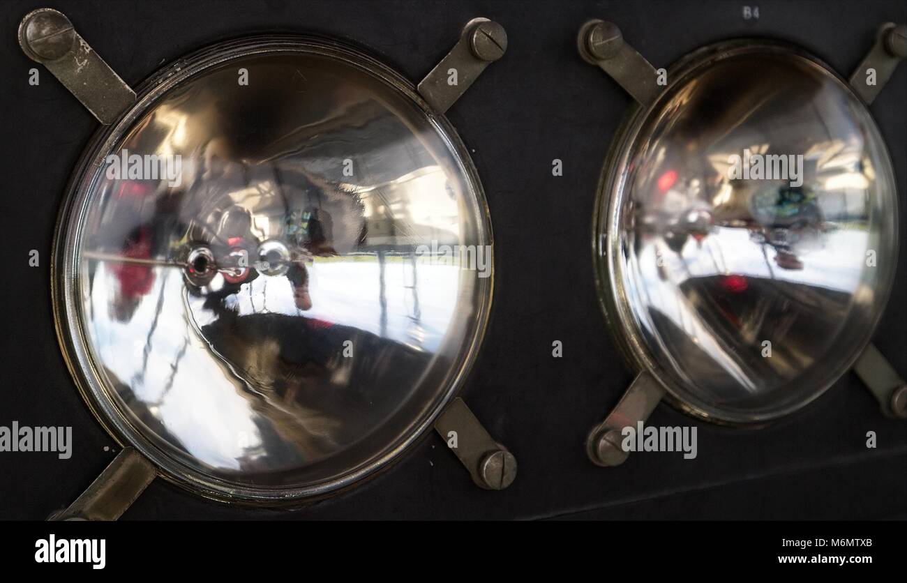 Light-bulbs in the lighthouse. Close-up. Reflection in the reflector ...