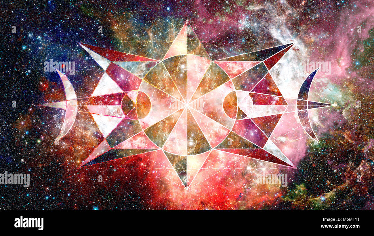 Abstract cosmos geometric background with polygons, triangles, stars ...