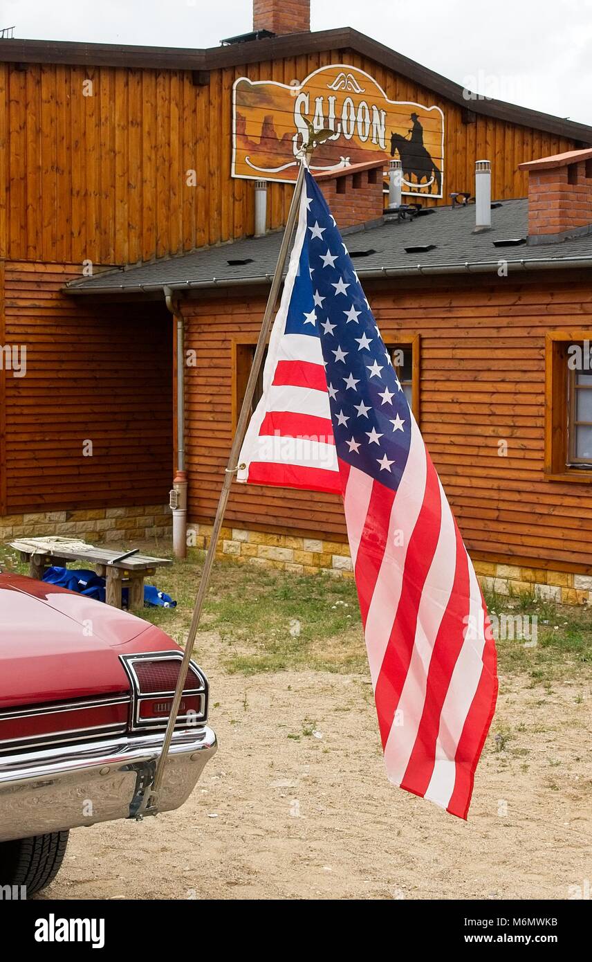 Star spangled banner on car parked next to saloon Stock Photo - Alamy