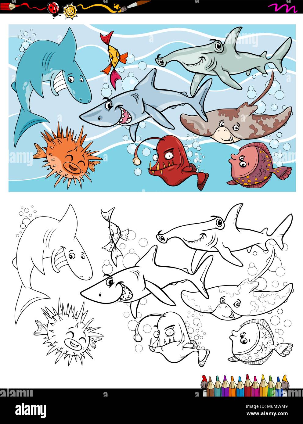 Cartoon Illustration of Fish Marine Life Animal Characters Group ...