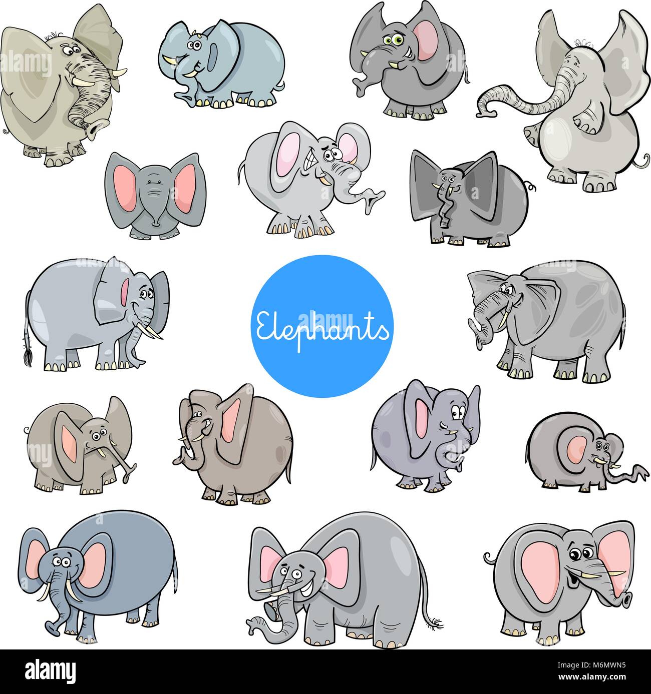 Cartoon Illustration of Elephants Animal Characters Big Collection ...