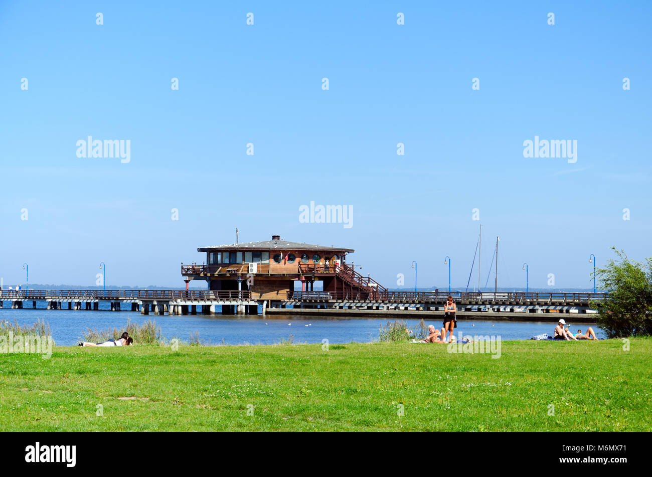 Beach and pier in Puck (ger. Putzig) harbor, pomeranian province ...
