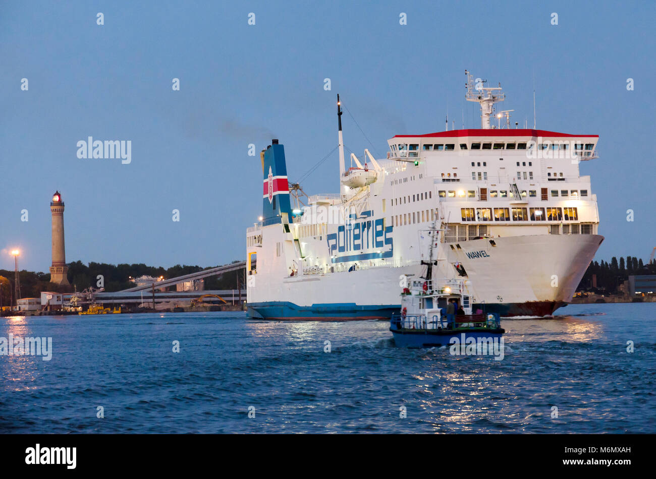 Ferryboat on Swina river in town of Swinoujscie, Uznam island ...