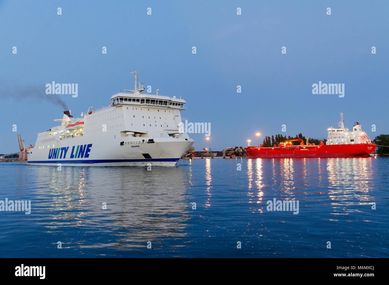 Ferryboat on Swina river in town of Swinoujscie, Uznam island ...